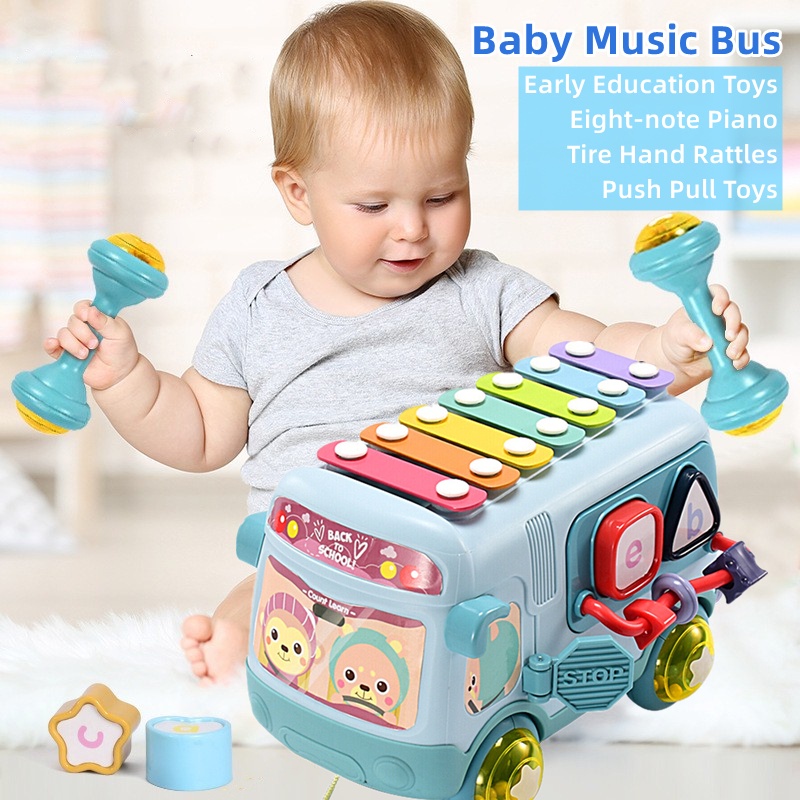 Kids Music Bus Push Pull Car Baby Toys Educational Learning Smart ...