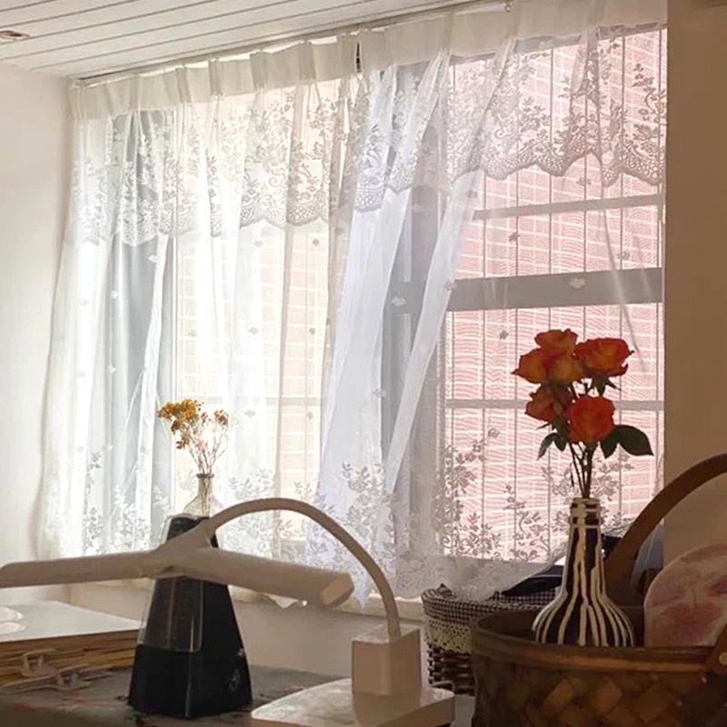 Lace Fresh Short Curtain Kitchen Window Curtain Blackout Floral ...