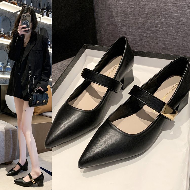 Pointed Toe Block Heel Pumps High Heels 35-43 | Shopee Malaysia