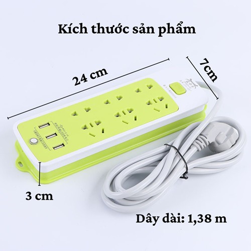 Multi-purpose Anti-Shock Power Socket 3 USB Ports And 6 Sockets (Green ...