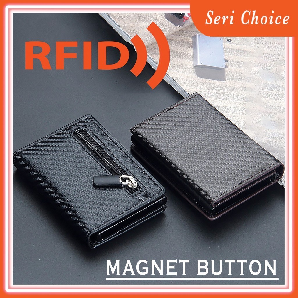 B186 RFID Card Holders Magnetic Button Anti Scan RFID Wallet Man Wallet ...
