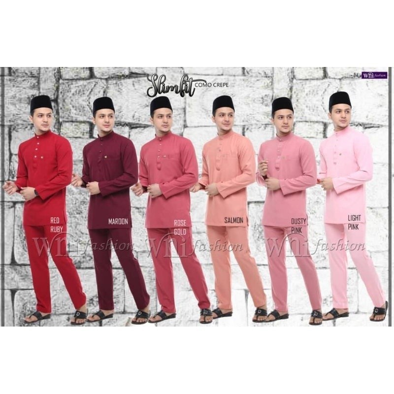 Baju Melayu Slimfit Baju Melayu Dewasa Baju Melayu Lelaki Dusty Purple Maroon Rosegold Redruby