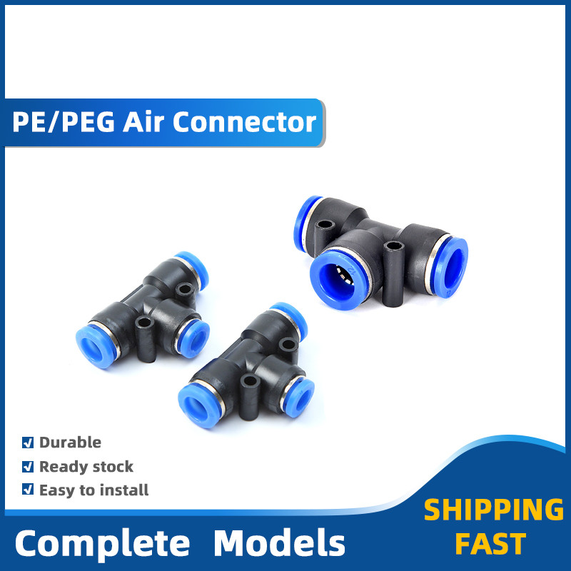 T Style 3-Way Pneumatic Air Fitting Tube OD 4-16mm PE/PEG Hose Adapter ...