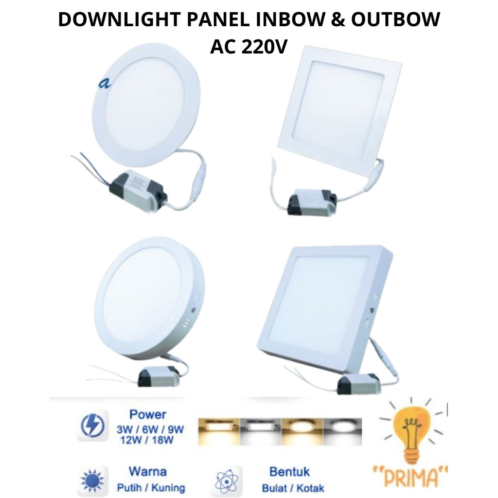 Inbow OUTBOW PANEL LED DOWNLIGHT LAMP 3/6/12/18/ WATT SQUARE/ROUND BODY ...