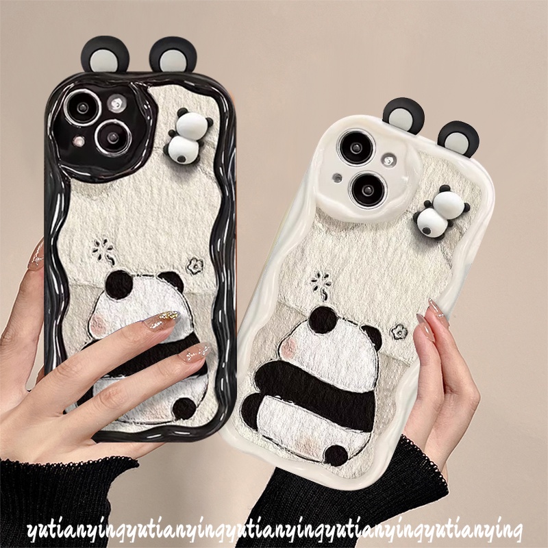 Cute Panda Couples 3D Wavy Curved Edge Shockproof Case Compatible For ...