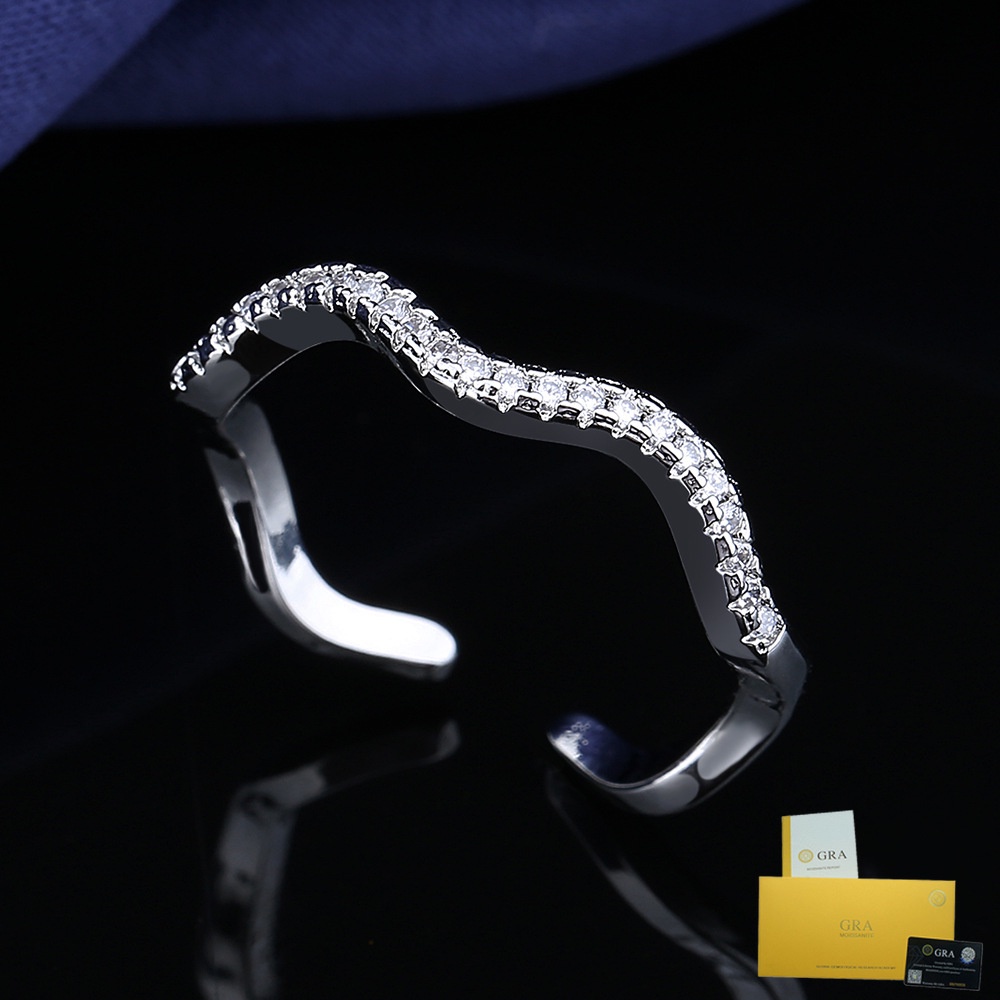 [with Gra Certificate] Simple Wave White Diamond Ring Fashion Little ...