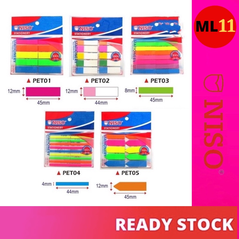 NISO Pet Sticky Notes / Colorful Sticky Notes Bookmark Sticker Label ...