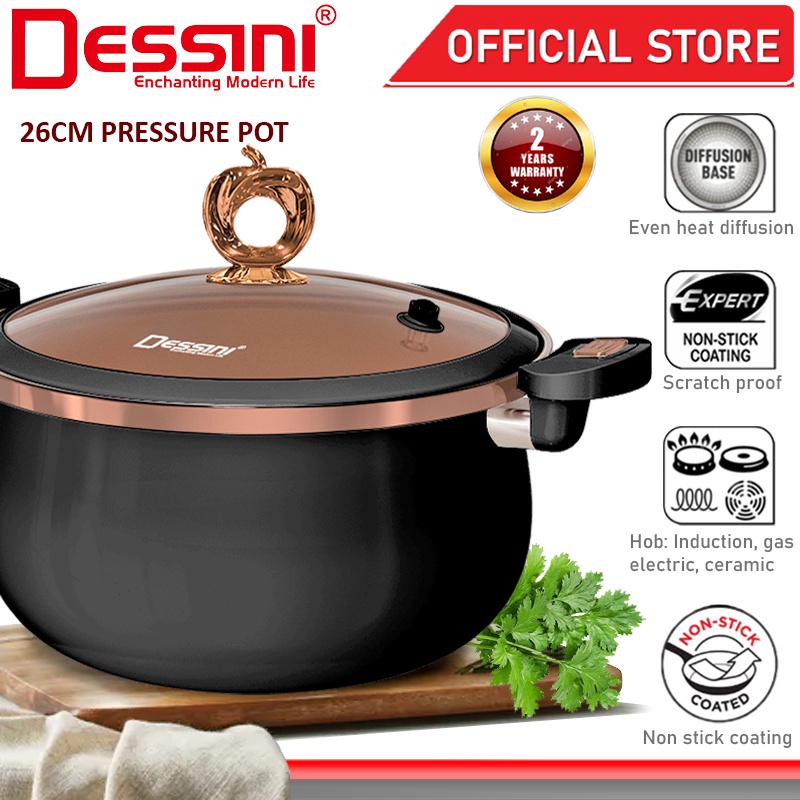 DESSINI ITALY 26CM Pressure Cooker Casserole Induction Non Stick Die ...
