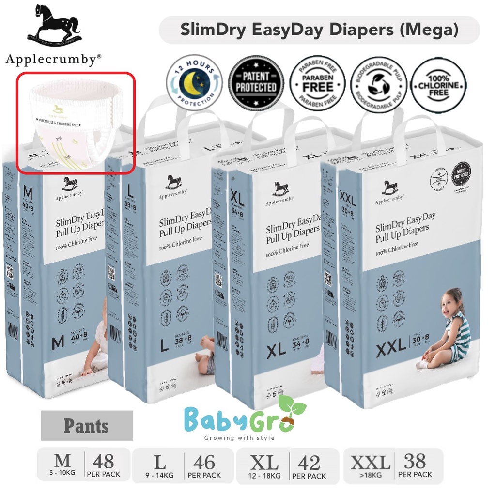 Applecrumby® SlimDry EasyDay Diapers Mega Pull Up Pants ( M48/L46/XL42/XXL38 ) 1 pack | Shopee ...
