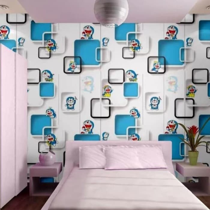 HITAM Wall WALLPAPER/DORAEMON MOTIF WALLPAPER Black Blue 3D Square 45cm ...