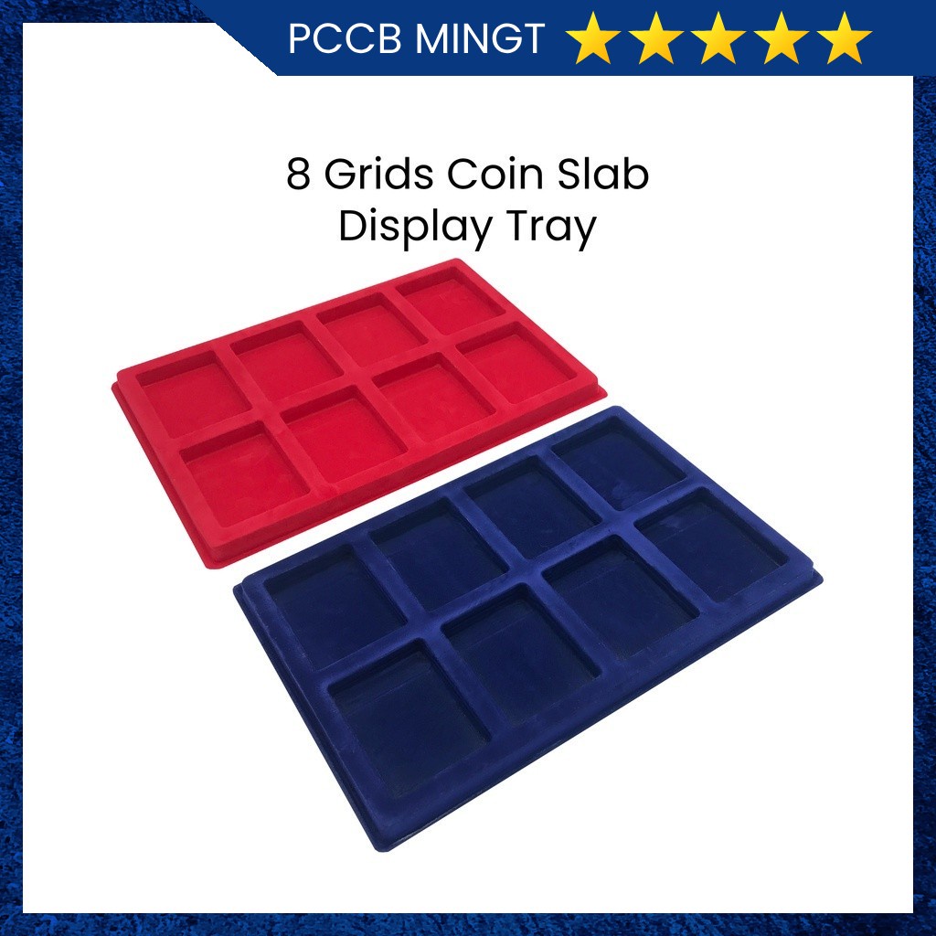 PCCB 8 Grids Blue/Red PET Plant Velvet Coin Display Tray Coin Slab ...