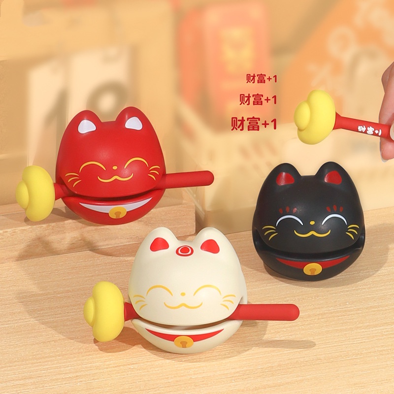 Creative New Year Lucky Cat Relieves Stress Small Wooden Fish Toy ...