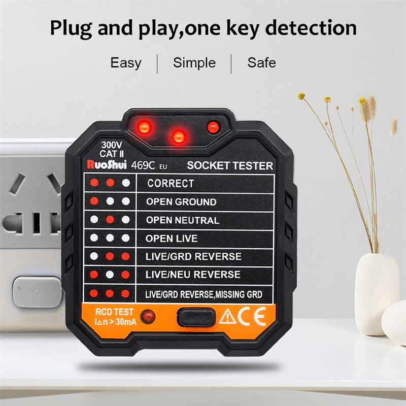 RuoShui 469 Socket Tester Pro Voltage Ground Zero Detector EU US Plug ...