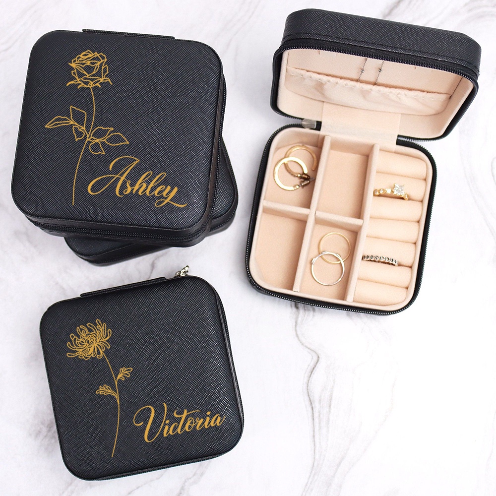 Custom Jewelry Case Birth Flower Jewelry Box with Name Bridal Party ...