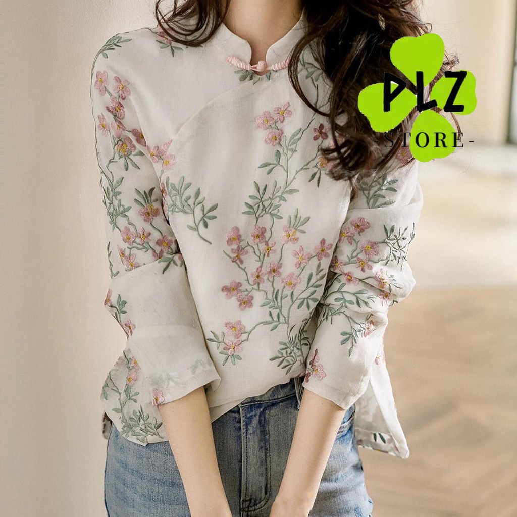 CNY 2024 CNY Women Shirt Chinese Style Embroidery Elegant Long Sleeve ...