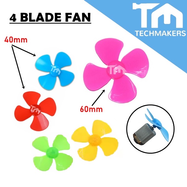 4-Blades Fan Blade 40/60mm Motor Propeller for 130 DCMotor Blue/Red ...