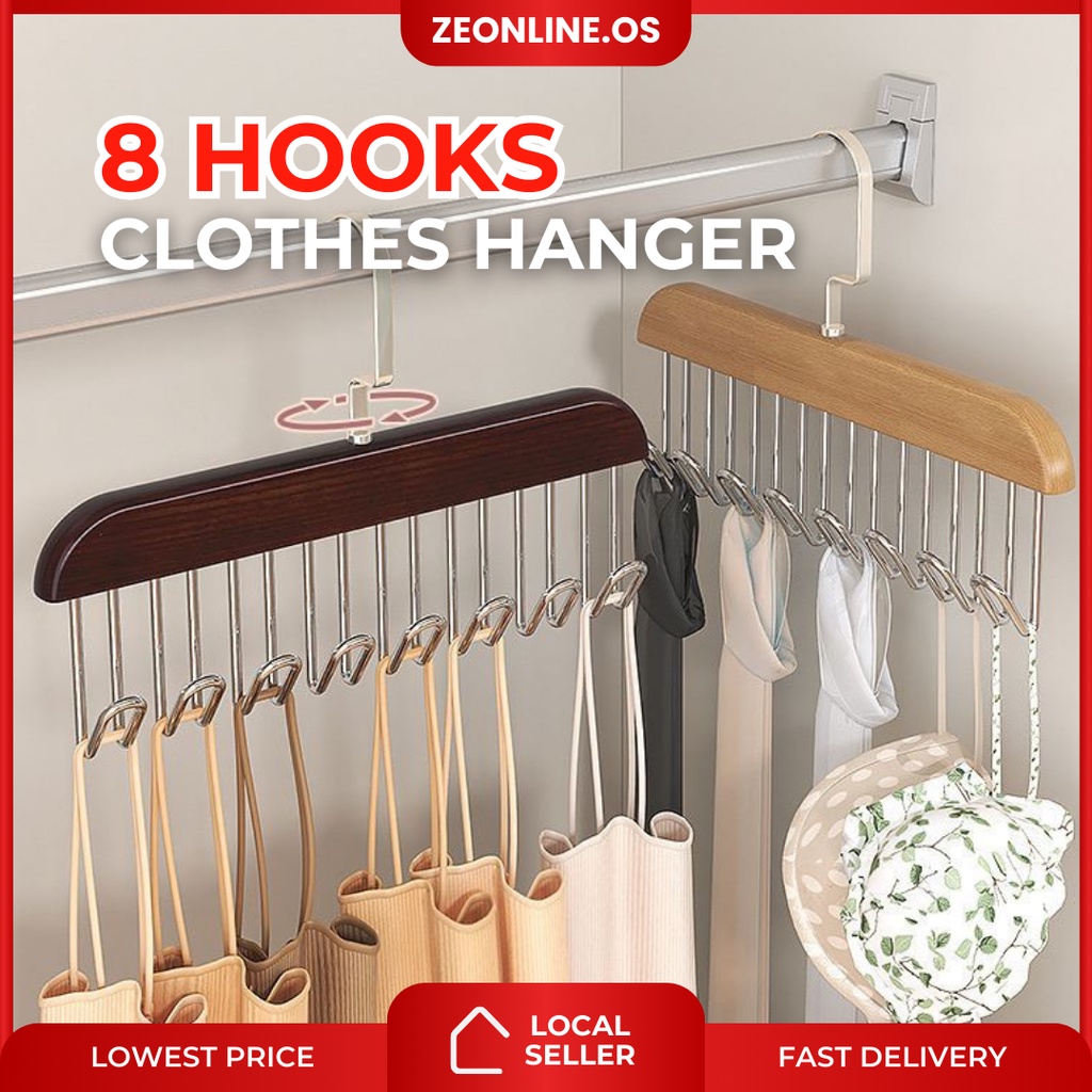 Solid Wood Hanger with 8 Hooks Multi-Hook Clothes Hanger Hanging and ...