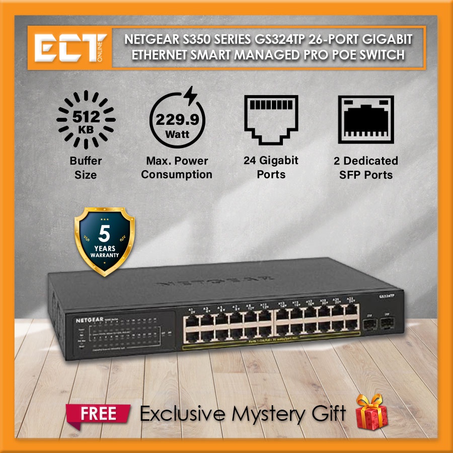 Netgear S350 Series GS324TP 26-Port Gigabit Ethernet Smart Managed Pro ...