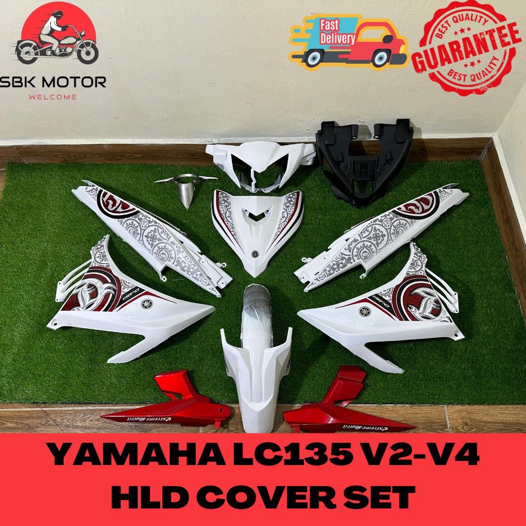 YAMAHA LC135 V2/V4 BATIK PUTIH MERAH BWC1+RM7 COVER SET ORIGINAL HLD STICKER TANAM LC135 COVER ...