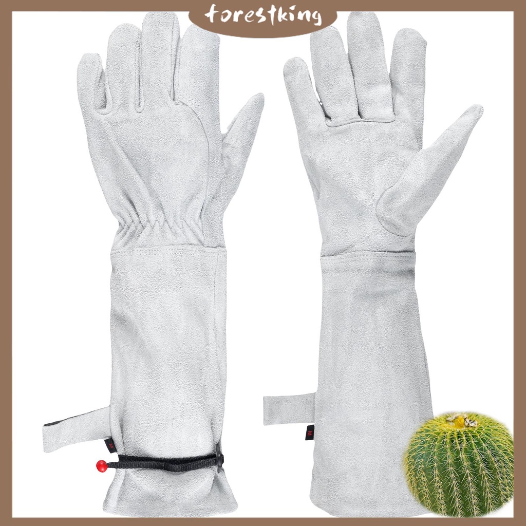 Long Thorn-Proof Gardening Gloves Leather Rose Plant Pruning Gloves with Adjustable Cuff ...