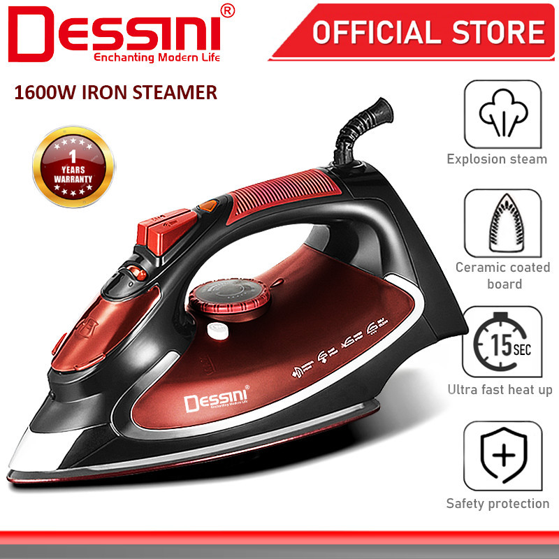 DESSINI ITALY 1600W Electric Ceramic Soleplate Garment Steam Iron ...