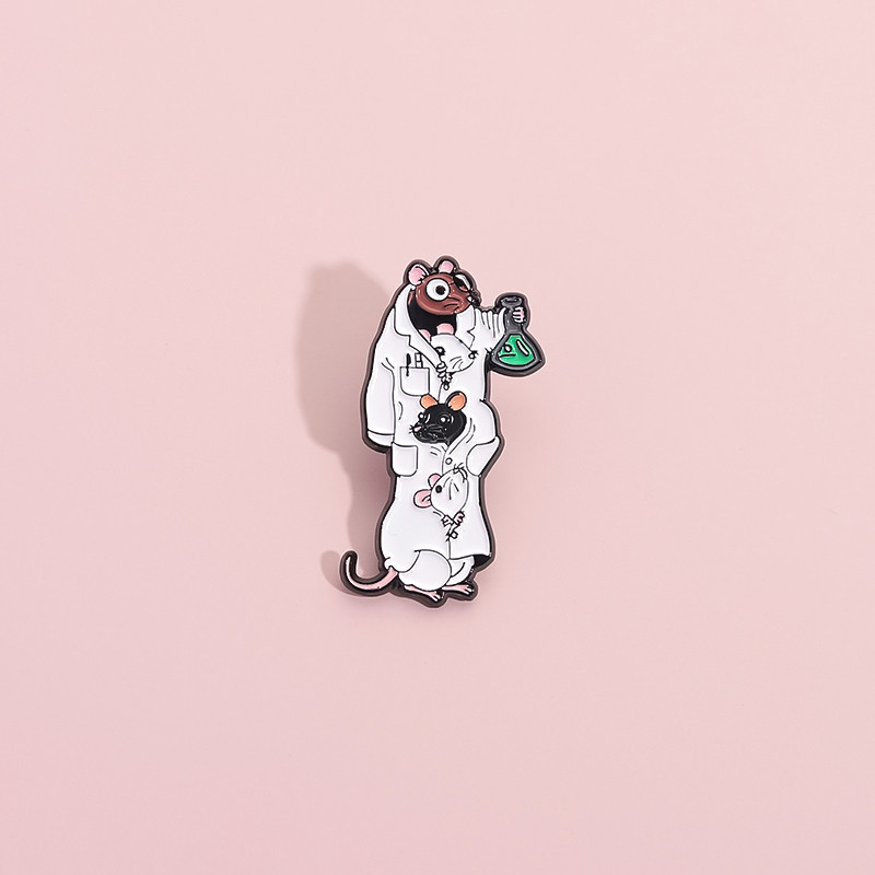 Funny Mouse Scientist Brooch Pins Cartoon Lab Chemistry Brooch Metal ...