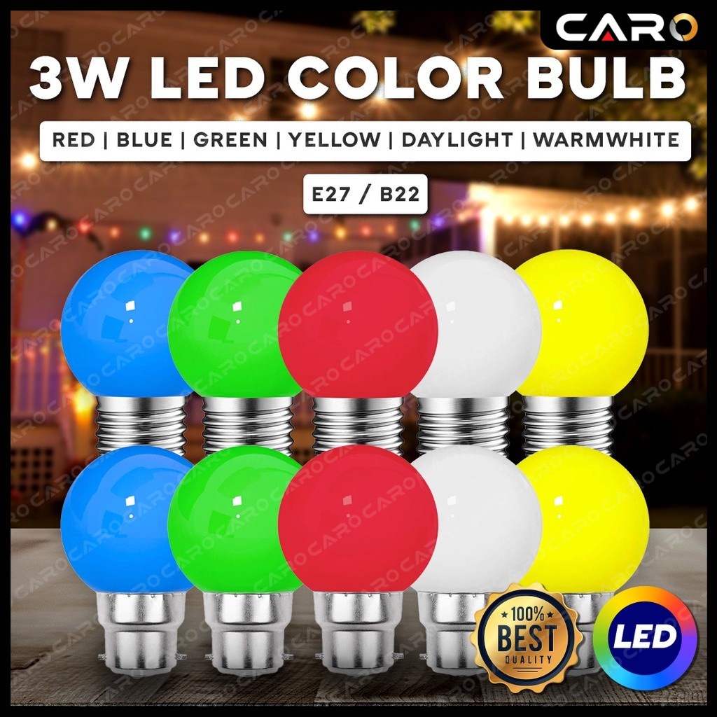 LAMPU RAYA LED COLOR BULB 3W CLEAR WARM WHITE COLOURS E27 B22 BASE ...