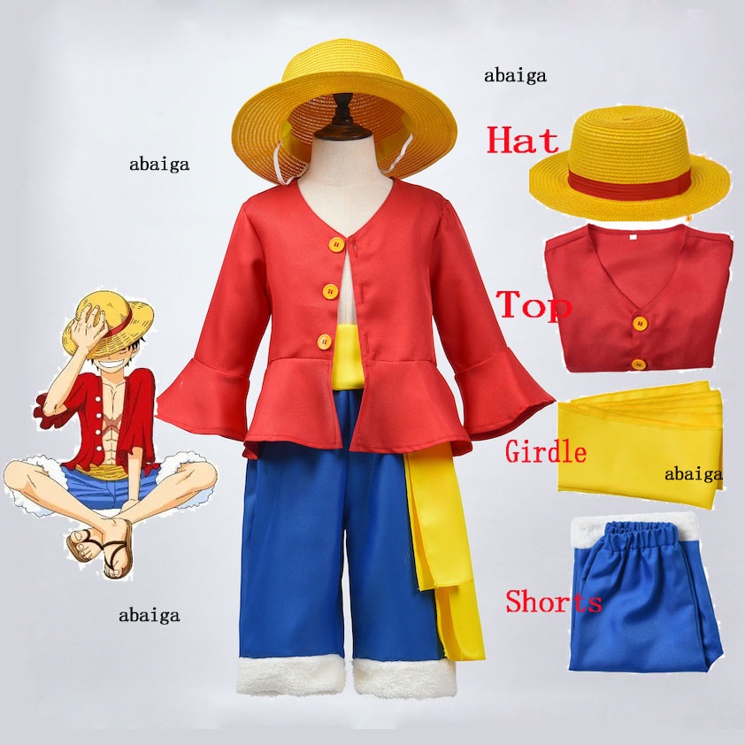 Cartoon One Piece Monkey D Luffy Costume for Kids Boy 7 9 10 Years Old ...