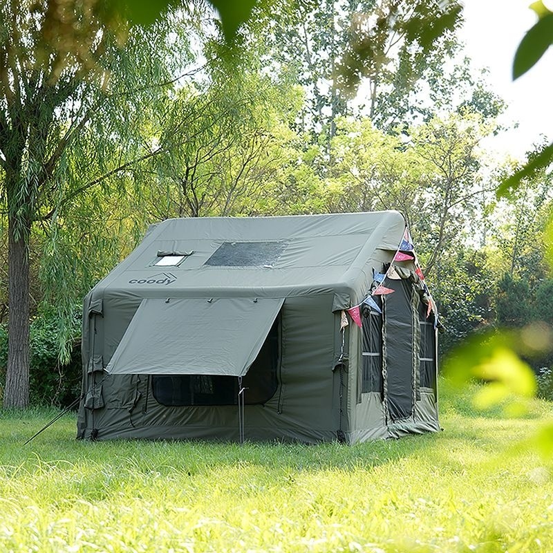 COODY 8 Pro Inflatable Air Tent - With Zipper (Army Green / Black) - Raincover/Flysheet included ...