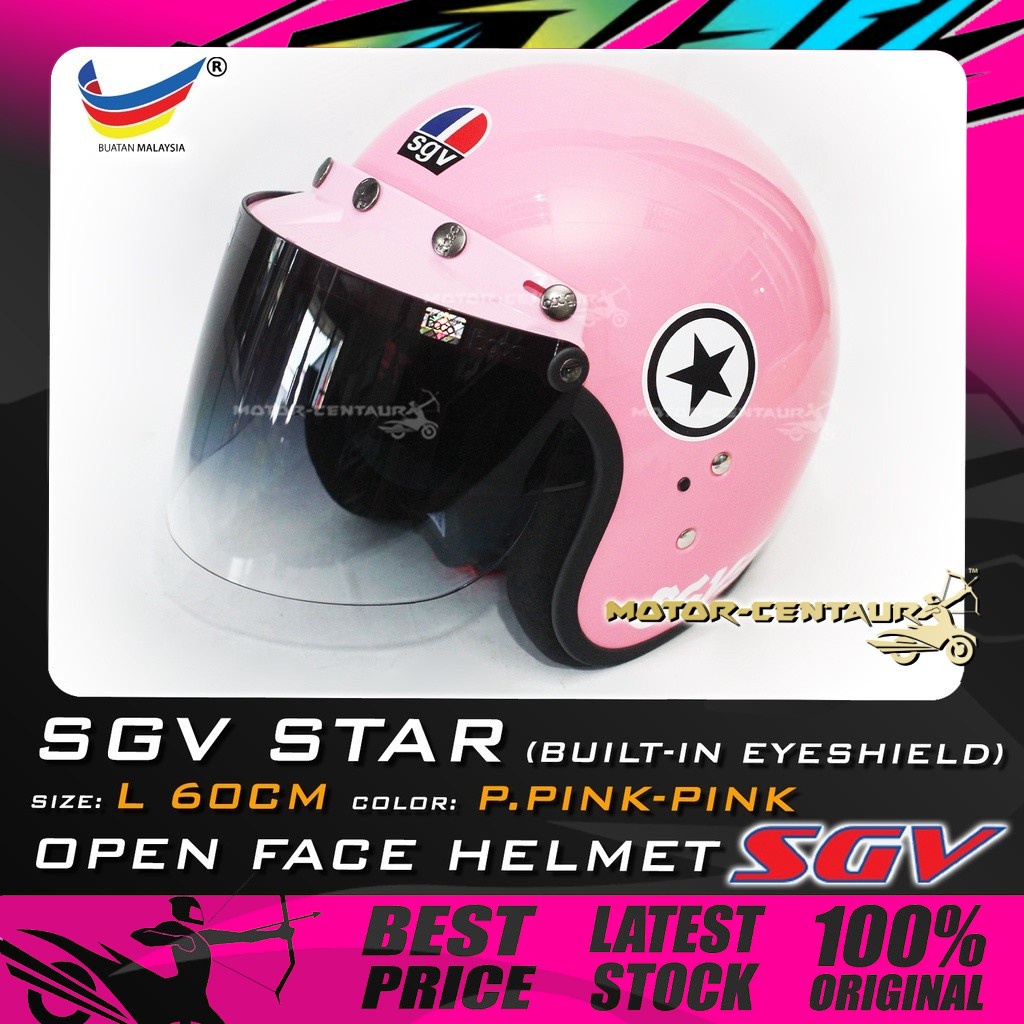 SET KOMBO TOPI KELEDAR SGV STAR HELMET PASTEL PINK SIZE: L 60CM (SIRIM ...