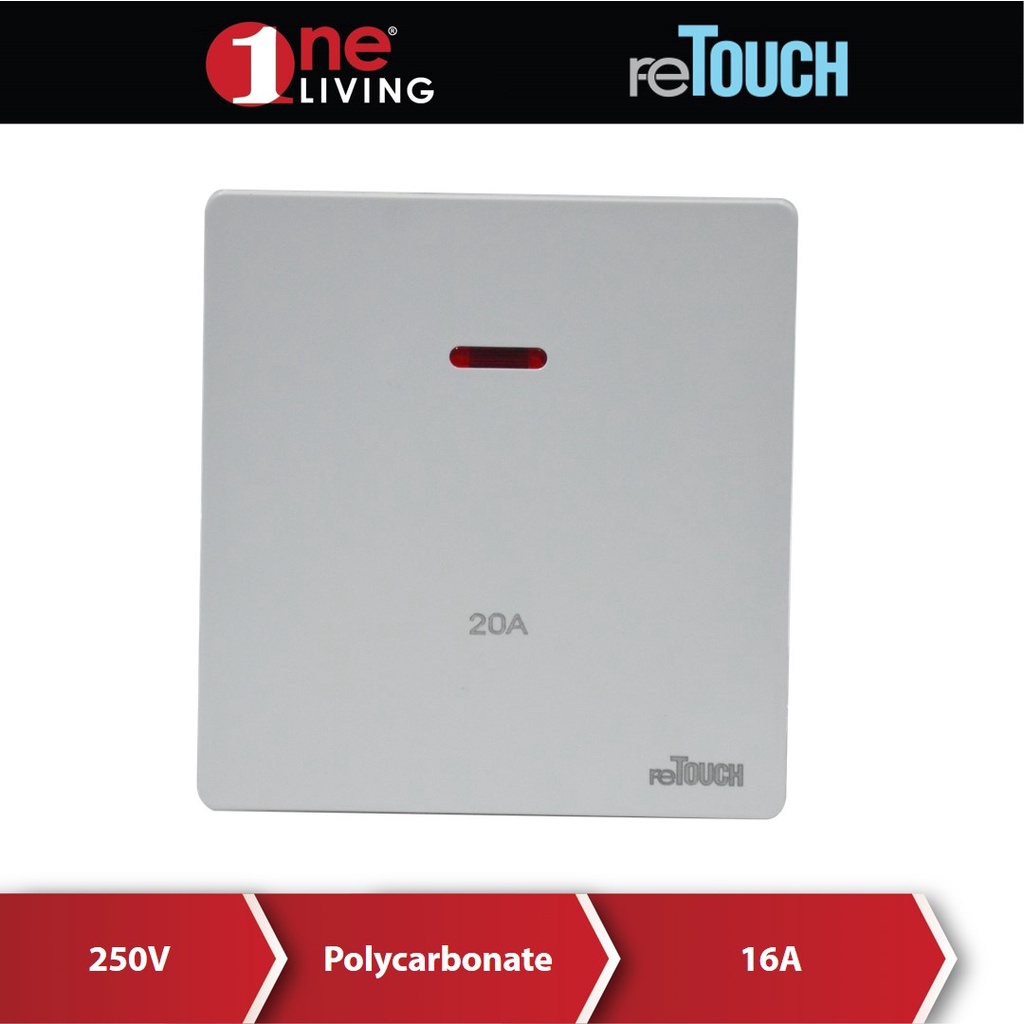 Retouch Switch M20A (M20AW) Ultra Rimless 20A Double Pole Switch White ...