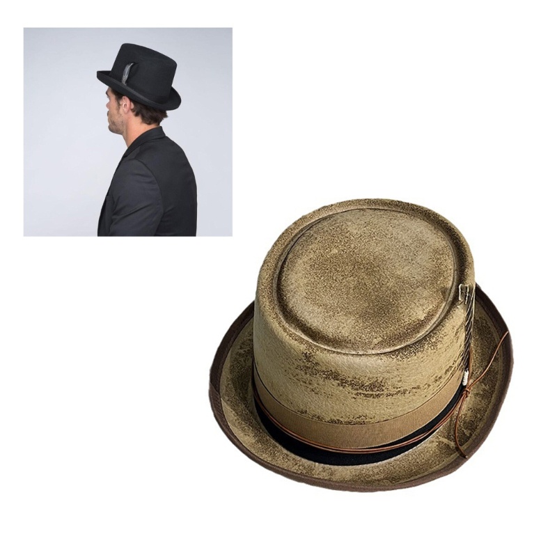 Mo* Adult Flat Top Trilby Hat with Feather Decor Elegant Masquerade ...