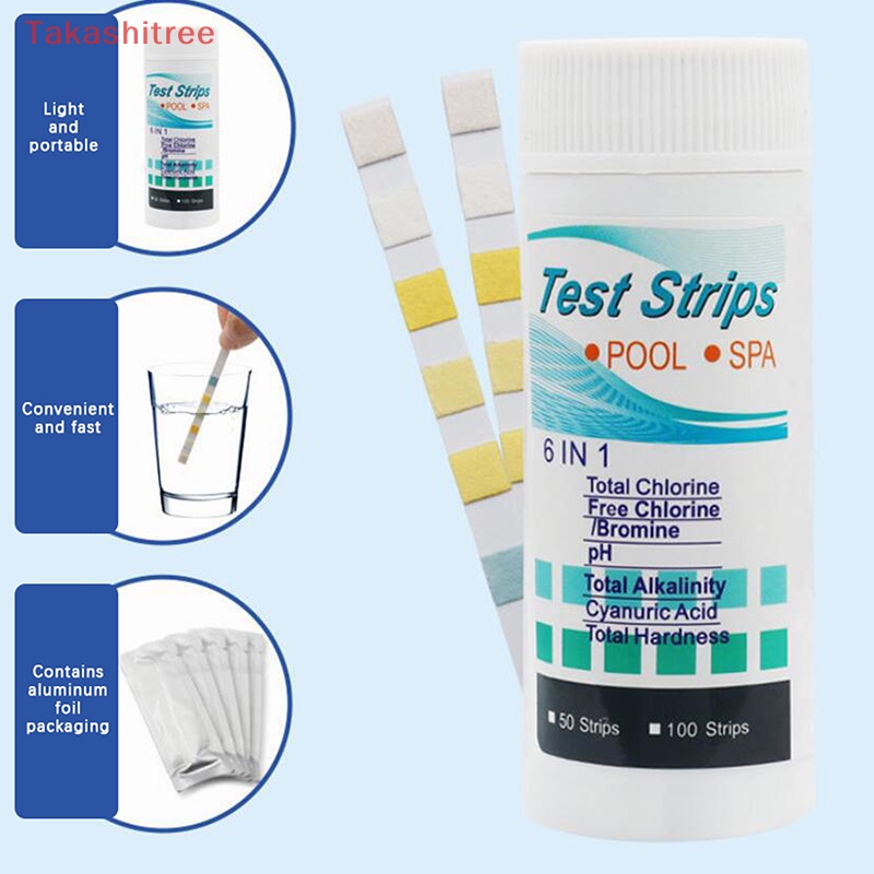 (Takashitree) 50PCS 6 In 1 Swimming Pool PH Test Paper Multipurpose ...