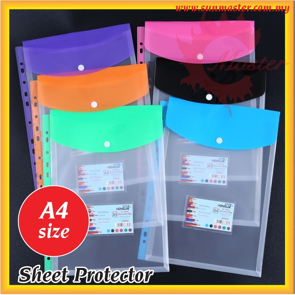 A4 11 Holes PP Sheet Protector Button Bag | File Holder | Document ...