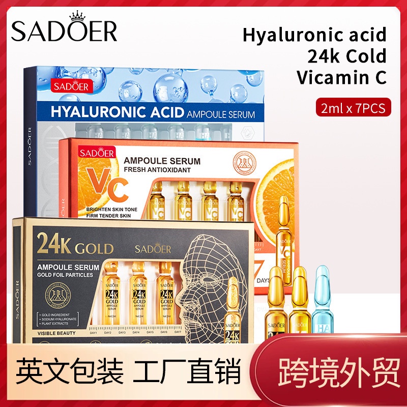 SADOER Hyaluronic Acid 24K Gold Vitamin C Brightening Facial Face Skincare Ampoule / Ampul ...