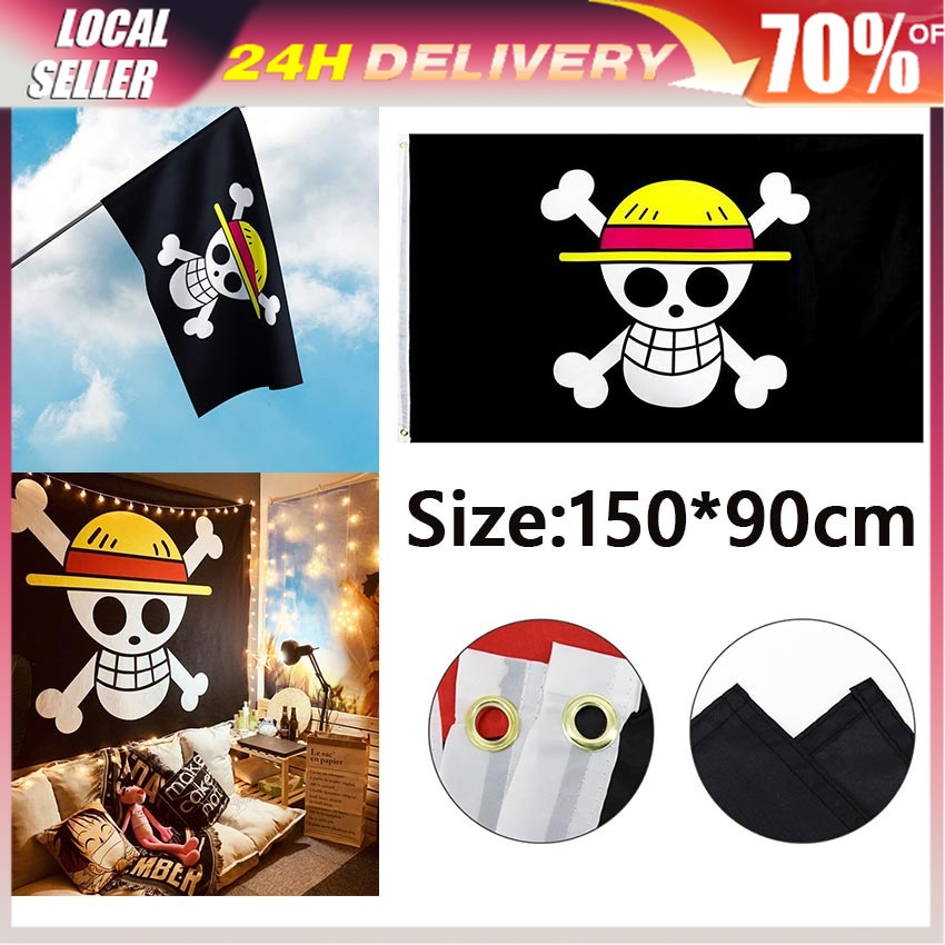 One Piece Straw Hat Pirates Trumpet Banner Flag 90x150CM Home Cartoon ...