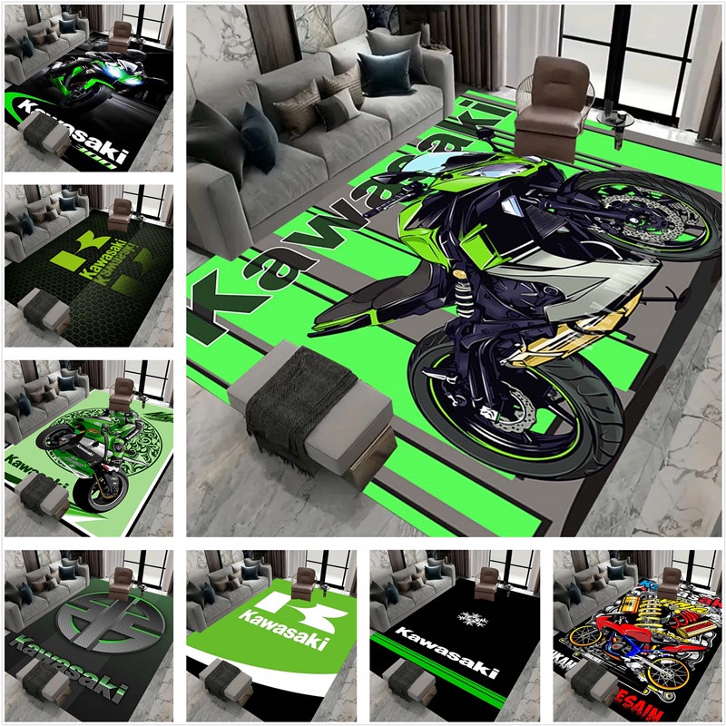 3D motorcycle Kawasaki printed carpet, living room, sofa area, children ...