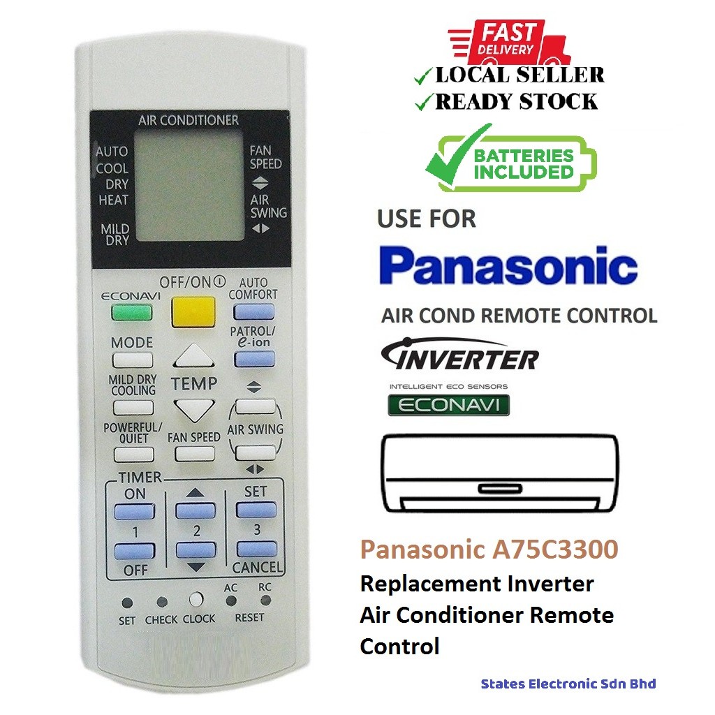 Panasonic A75C3300 Replacement Inverter Air Conditioner Remote Control ...