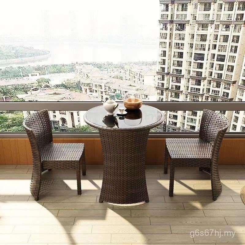 Balkoni Halaman Kerusi Anyaman Rotan Luaran Set Tiga Keping Luaran ...