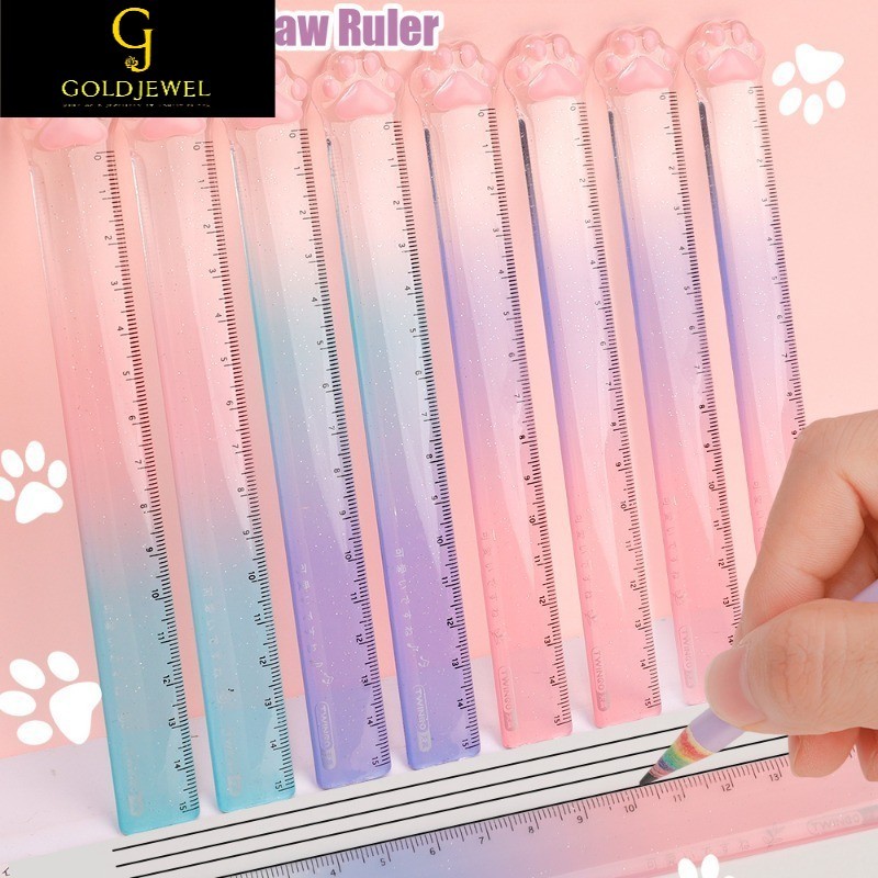 [MJ] Gradient Color Cat Claw Ruler - Kawaii Transparent Stationery ...