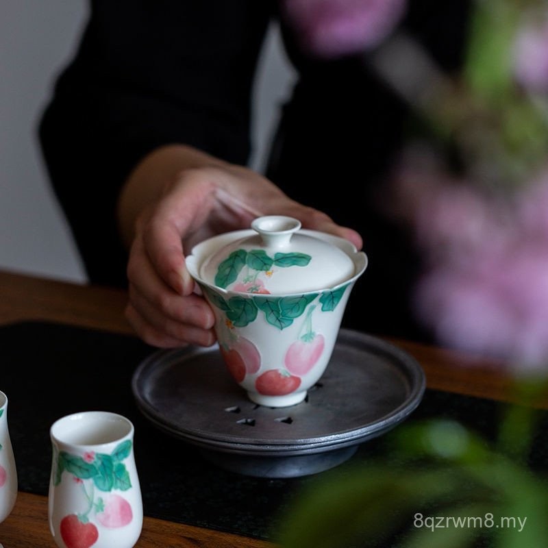 Gaya Cina Tulen yang dilukis dengan tangan Strawberi Kwai Kui Cawan Teh ...