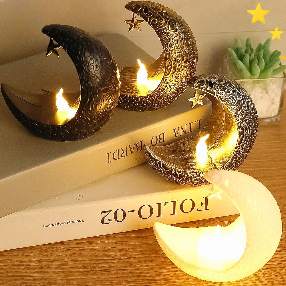 Hari Raya Lampu Moon Shape Candle Holder Eid Ramadan Mubarak Metal LED ...