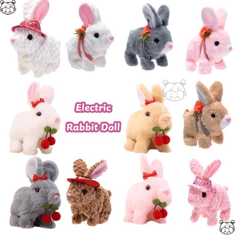 Electric Rabbit Doll Walking Plush Toys with Sounds Realistic Soft Doll ...