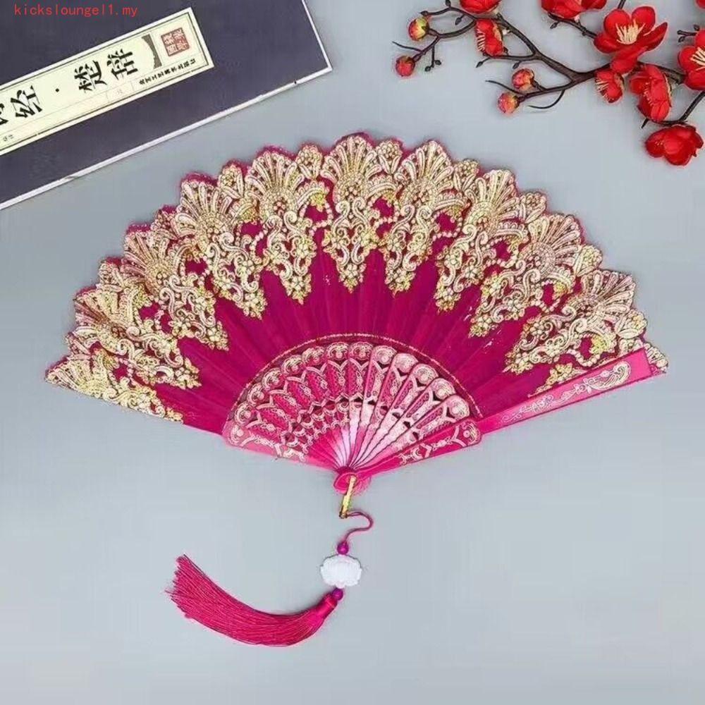 KICKSLOUNGEL Folding Fan Hand, Gold Powder Art Craft Chinese Dance Fan ...