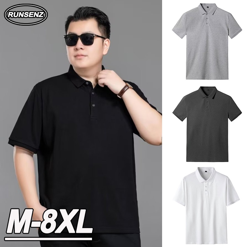 M-8XL Fat Man Plus Size Polo T Shirt Men Simple Plain Top Loose Casual Business Short Sleeve ...