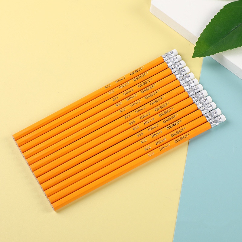 Student Wooden Yellow Rod Pencil Comes with Rubber Tip Hexagonal Rod ...
