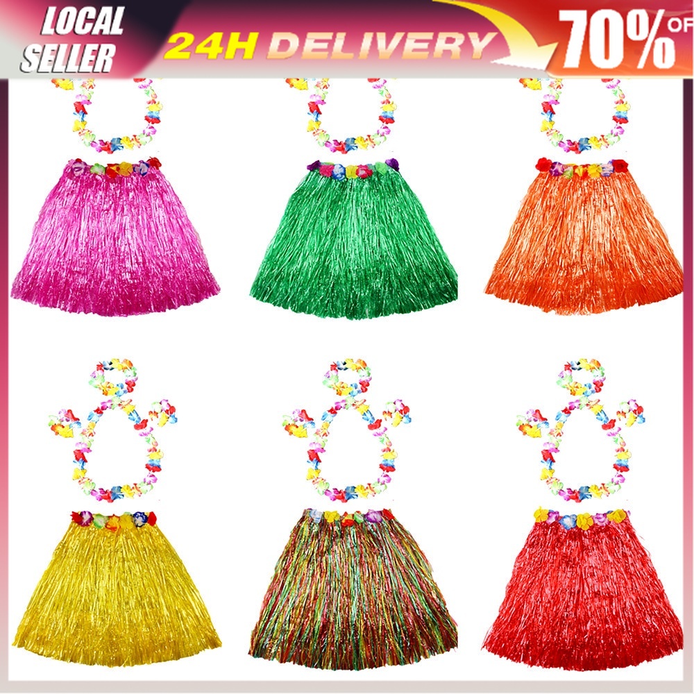 Hawaiian Hula Grass Beach Skirt 40cm/60cm Dance Beach Ladies Dress Up ...