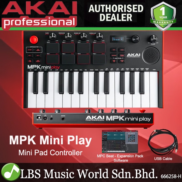 Akai MPK Mini Play Mk3 Professional 25 key Portable Keyboard and MIDI Controller with Speaker ...