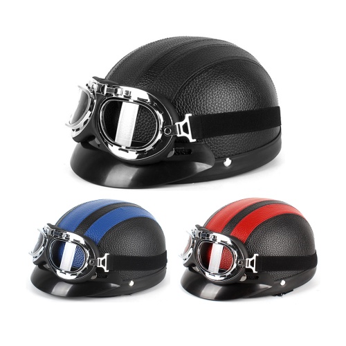 Harley Retro Synthetic Leather Half Face Motorcycle Helmet with Goggles ...