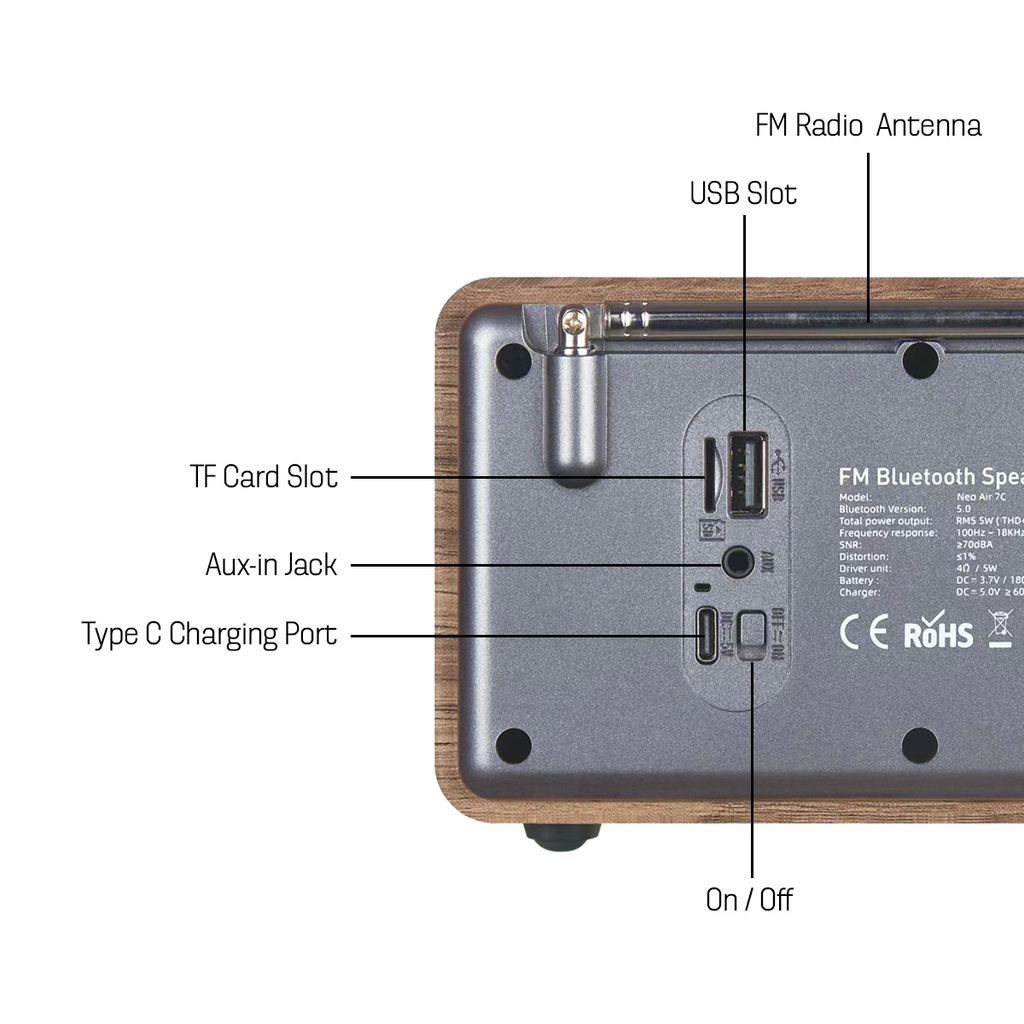Vinnfier VF Neo Air 7C Digital Alarm Clock Portable Bluetooth Speaker ...